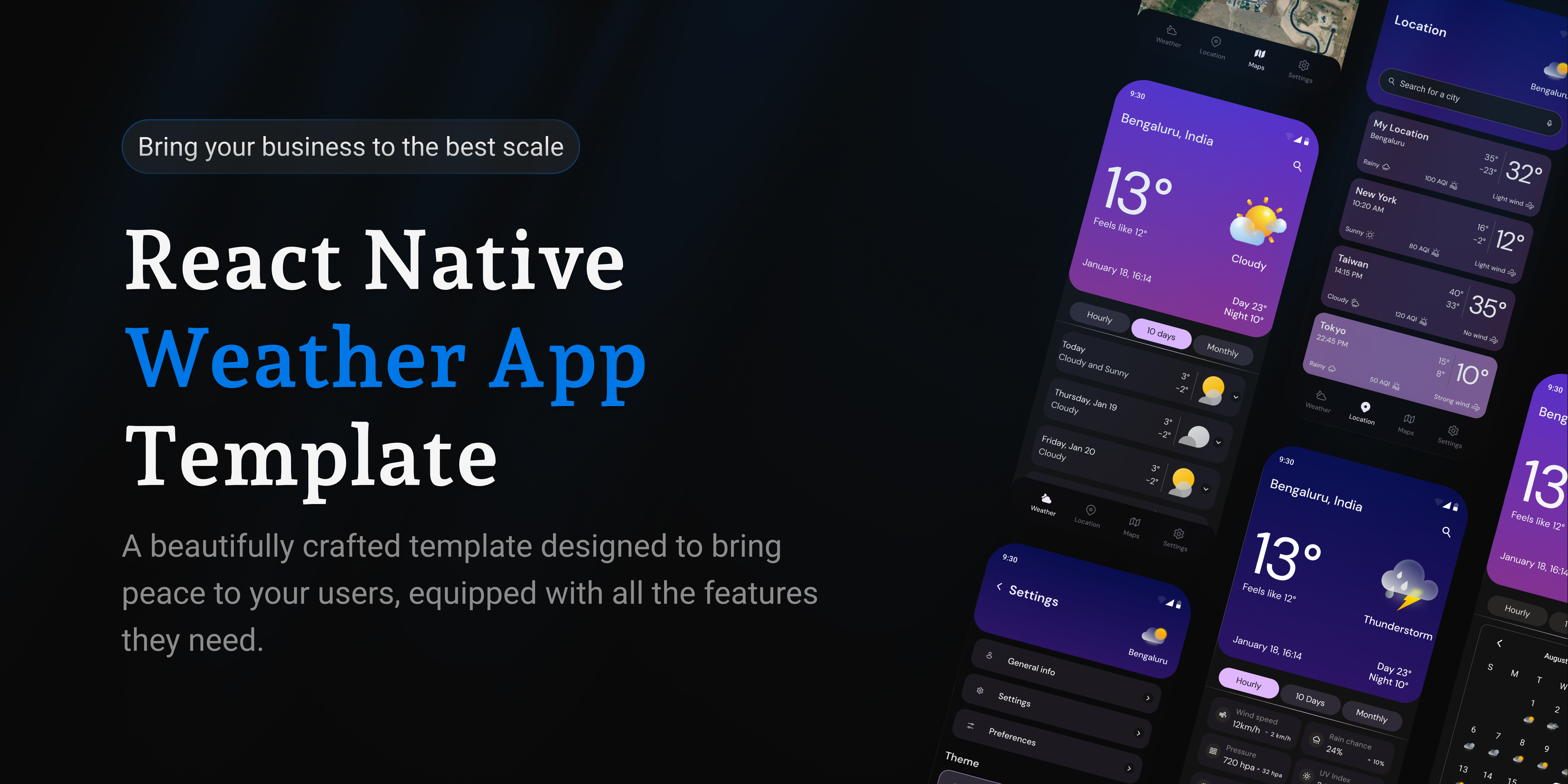 Free React Native Weather App Template & UI Kit | gluestack market